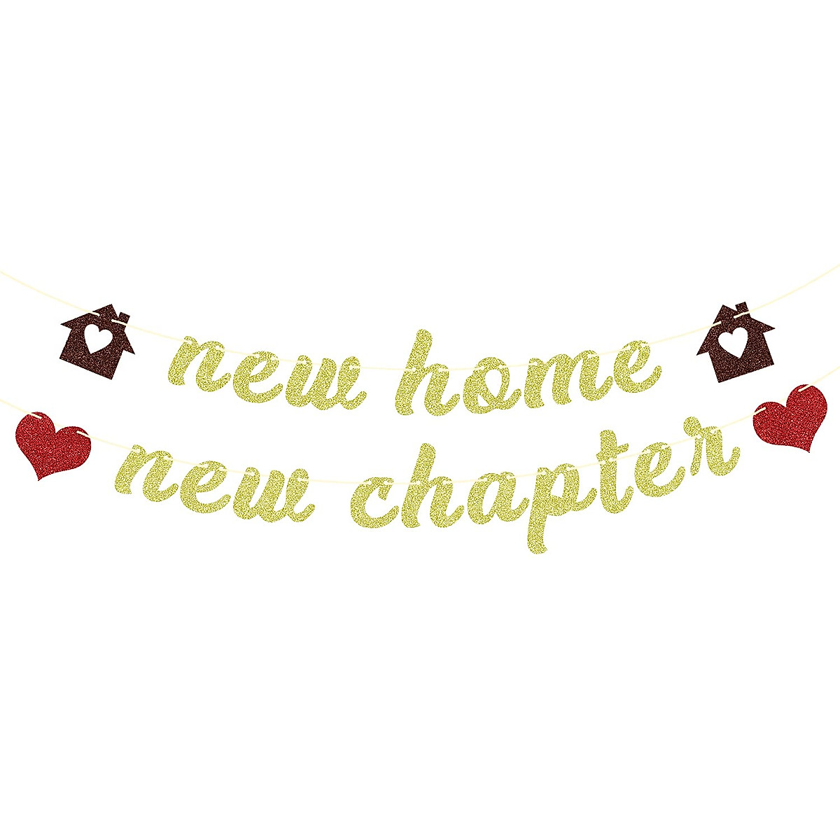 New Home New Chapter Banner, Housewarming Gift, Our First Home Sign, Home Sweet Home Decor Gold Glitter