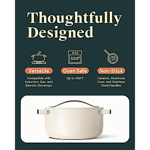 Caraway Dutch Oven Pot with Lid (6.5 qt, 10.5") - Non-Stick Ceramic Coating - Free From Forever Chemicals - Oven Safe & Stovetop Agnostic - Cream