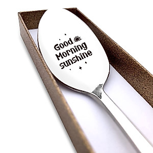 Good Morning Sunshine Spoon Engraved Funny Gift for Women Men Kids Friends, Ice Cream Tea Coffee Cereal Lover Spoon Best Thanksgiving Christmas Birthday Gifts