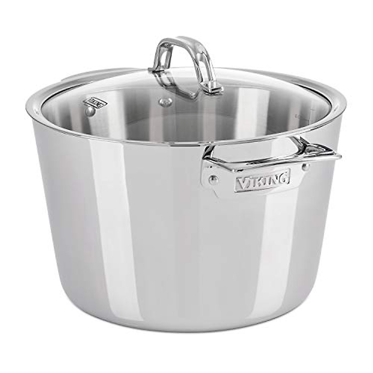 Viking Culinary 3-Ply Stainless Steel Stock Pot, 8 Quart, Includes Glass Lid, Dishwasher, Oven Safe, Works on All Cooktops including Induction