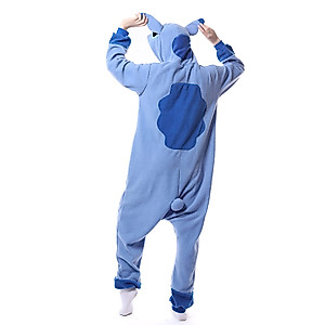 MEILIS Stitch Cosplay Costumes Cartoon Sleepsuit Teens Lounge Wear Unisex Adult Onesie Pajamas (Blue, 3X-Large)