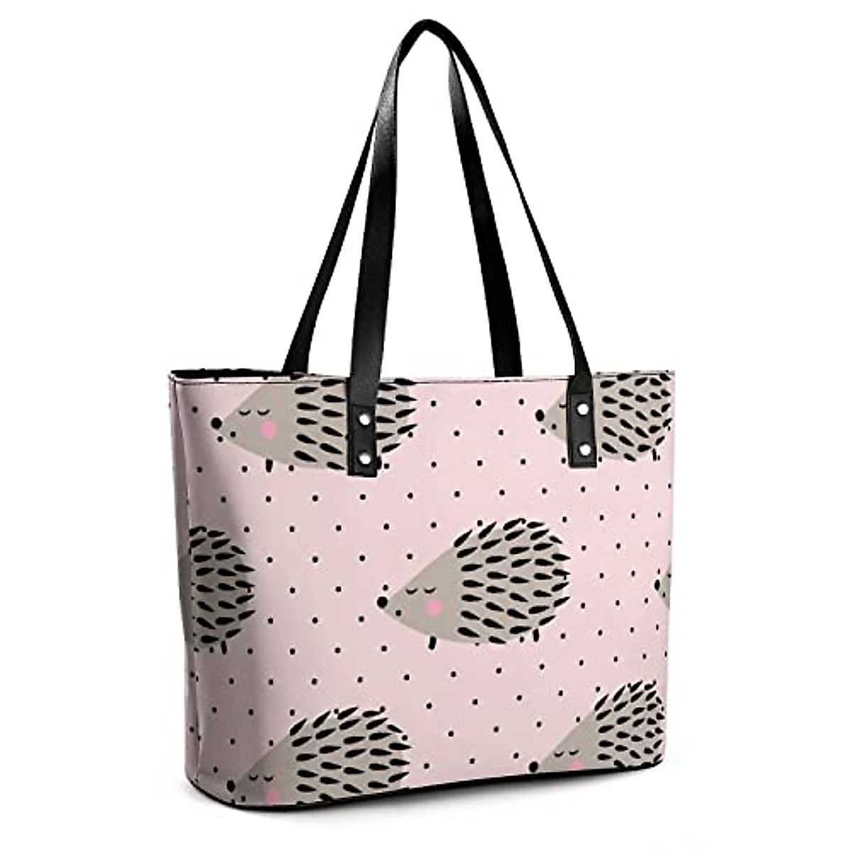 Womens Handbag Hedgehog Pattern Pink Leather Tote Bag Top Handle Satchel Bags For Lady