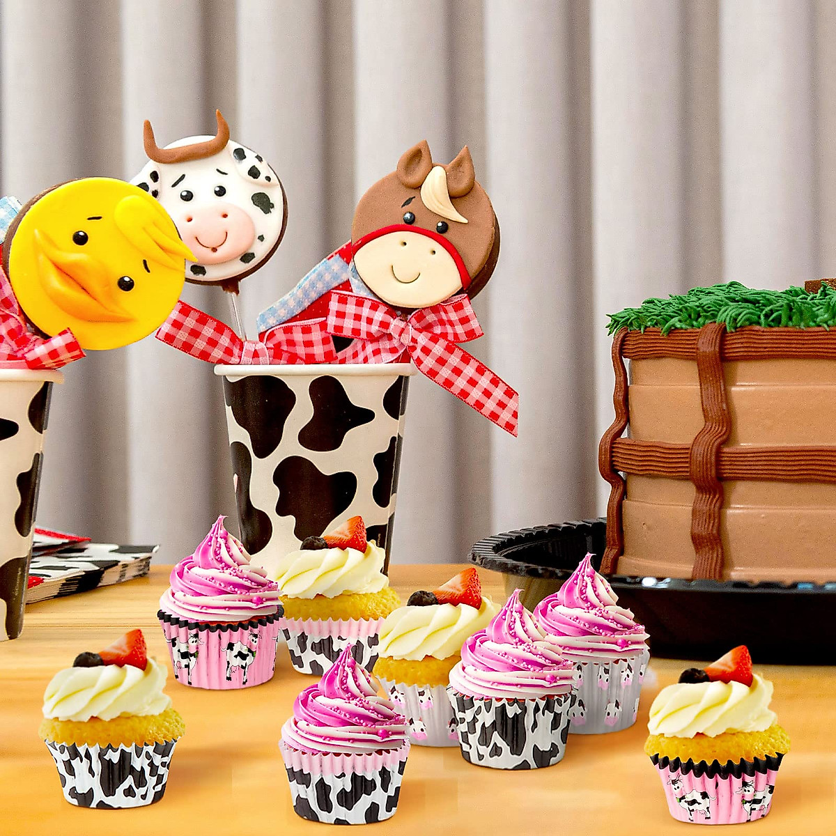 600 Pieces Cow Print Cupcake Liners Cow Animal Paper Muffin Cupcake Wrappers Baking Cups Cases Holders for Wedding, Farm themed Birthday, Party, Baby Shower Boy Girl