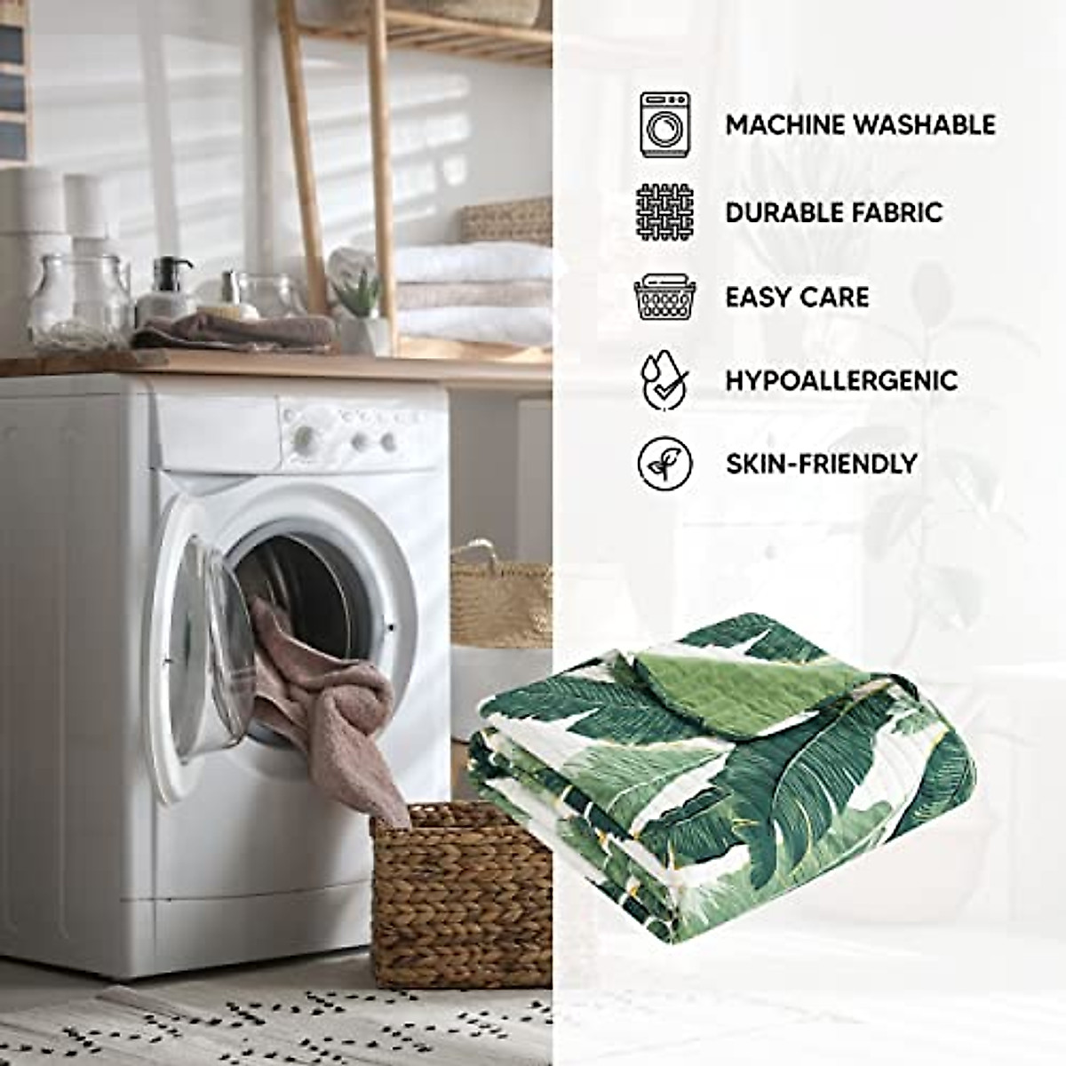 Chic Home Palm Springs 9 Piece Quilt Set Stitched Palm Tree Print Bed in A Bag - Sheet Set Decorative Pillow Shams Included, Queen, Green