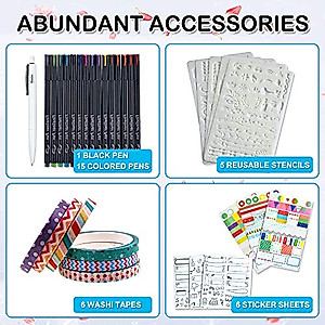 feela Dotted Journal Kit, Dot Grid Journal Hardcover Planner Notebook Set For Beginners Women Girls Note Taking with Journaling Supplies Stencils Stickers Pens Accessories, A5, 224 Pages, Teal