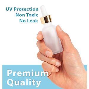 JUVITUS 1 oz Clear Frosted Glass Boston Round Bottle with Gold Metal Dropper (24 pack) + Funnel