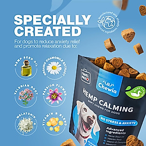 Dog Calming Treats - Hemp Calming Chews for Dogs - Dog Anxiety Relief for Vet Visits, Travel, Thunderstorms - L-Theanine, Chamomile Extract, Valerian Root
