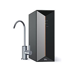 Brio Prism TROE600PRISM Reverse Osmosis Water Filtration, 4-Stage Tankless RO Water Filter System for Under Sink, 600 GPD, 1.5:1 Pure to Drain, Reduces TDS, Faucet, USA-Based Customer Support, Black