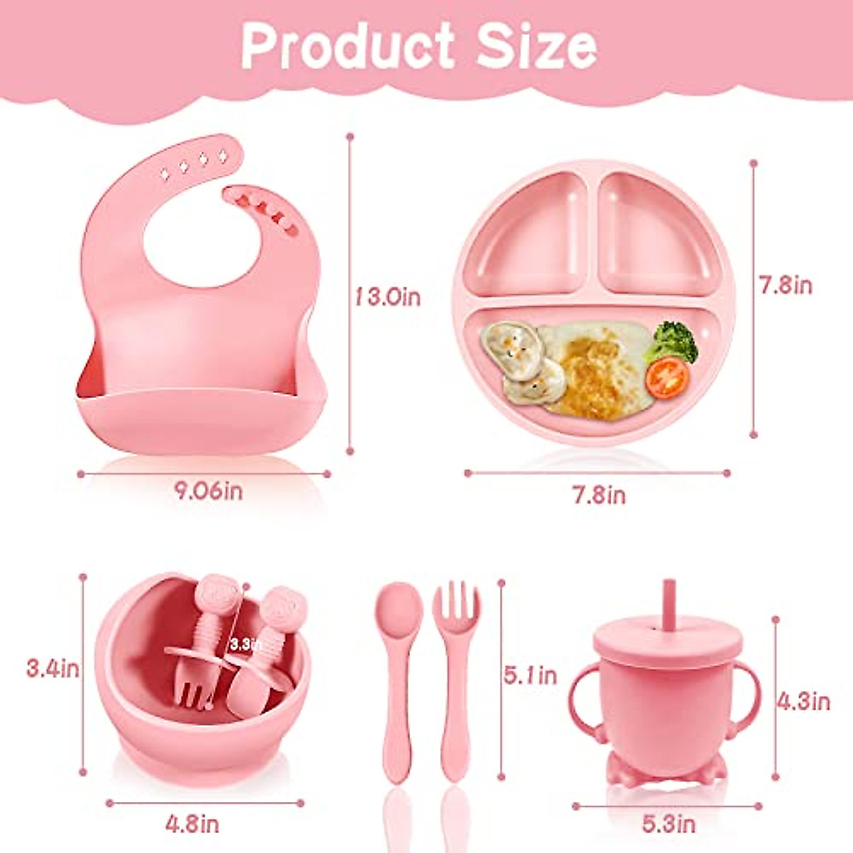 ANAVIL 8 Pack Baby Feeding Set Silicone Toddlers Weaning Feeding Sippy Cup with Straw and Lid Baby Feeding Supplies Set