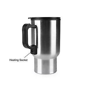 Rely2016 12V Car Heating Cup Stainless Steel Travel Coffee Cup Insulated Heated Thermos Mug with Plastic Inside, 450ml Car Kettle for Heating Water, Coffee, Milk, Tea