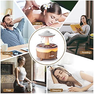 Biupky Rain Humidifier Diffuser Water Drip Humidifier with Remote Waterfall Lamp UFO Humidifier Rain Sounds White Noise Humidifier Air Humidifiers for Bedroom Desk
