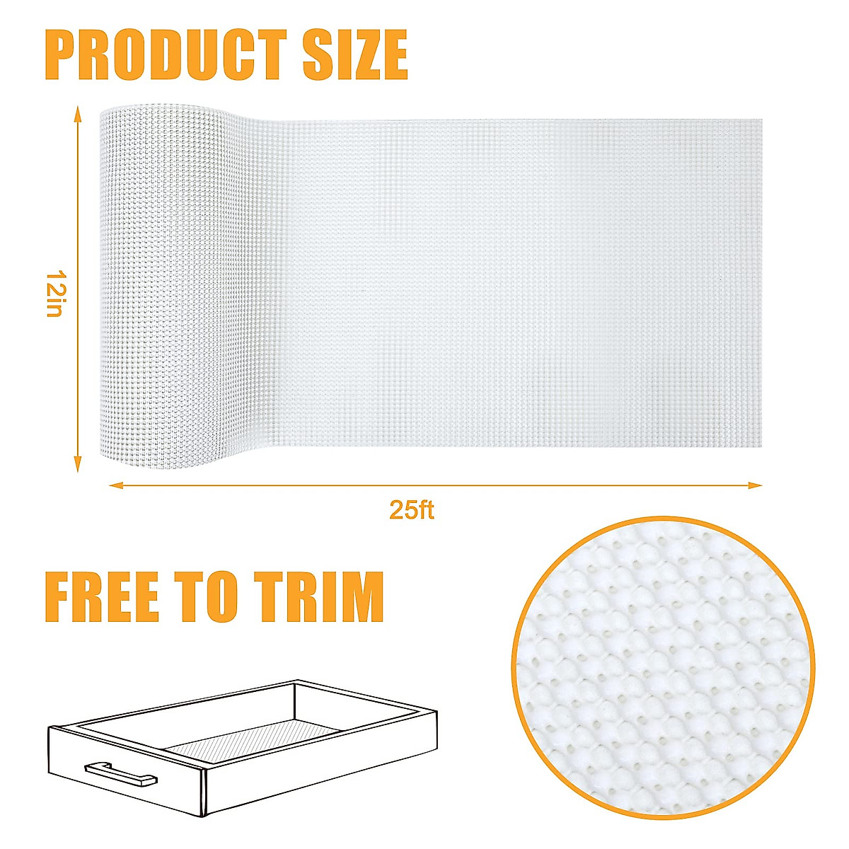 BAKHUK Grip Shelf Liner, Non-Adhesive 12 Inch x 25 Feet Cabinet Liner Durable Organization Liners for Kitchen Cabinets Drawers Cupboards Bathroom Storage Shelves (White)