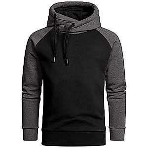 Maiyifu-GJ Men's Color Block Pullover Hooded Sweatshirts Drawstring Fleece Warm Winter Hoodies Casual Sports Running Hoodie (Black,X-Large)