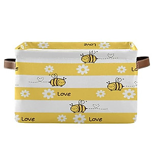 Storage Basket Cube Cartoon Animal Bee with Daisy Large Collapsible Storage Baskets Bins with Handles Laundry Organizer for Closet Shelves Nursery Bathroom Pantry, 1 Pack