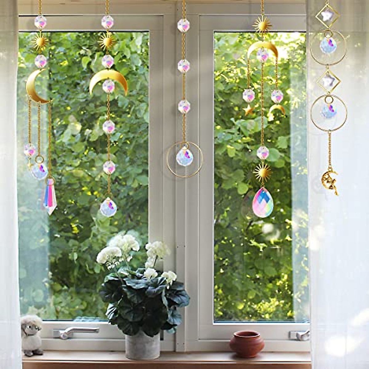 Crystal Suncatcher, 5pcs Window Hanging Sun Catchers Crystal Chandelier Ball Prism Pendant Light Catcher Ornament, Garden Suncatchers Window Rainbow Maker for Home Wedding Decoration Gifts