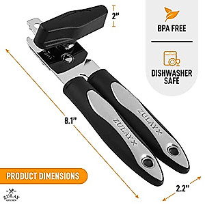 Zulay Kitchen Manual Can Opener - Handheld Can Opener Smooth Edge Cut Stainless Steel Blades - Heavy Duty Can Opener Manual with Comfortable Grip Handle and Large Turn Knob (Black)