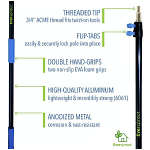 EVERSPROUT 5-to-12 Foot Telescoping Boat Hook | Floats, Scratch-Resistant, Sturdy Design | Durable & Lightweight, 3-Stage Anodized Aluminum Pole | Threaded End for Boat Accessories (12 Feet)