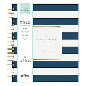 Day Designer for Blue Sky 2023 Daily and Monthly Planner, 8" x 10", Frosted Cover, Wirebound, Navy Stripe (142098)