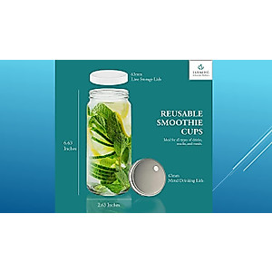JARMING COLLECTIONS Reusable Smoothie Cups, Multi-Use Glass Bottles w/Lids & Straws, Reusable Iced Coffee Cups, Juice Bottles with BPA-Free Lids, Slushie Cup, Tea Cup, 16-oz