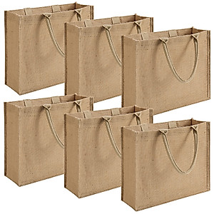 Tapleap Burlap Bags with Handles, Beach Totes, Jute Bags for Bridesmaid Gift Bags, Grocery Shopping, Wedding Favors (6 Pcs) 12”x10”x4” Small Size - Reusable and Durable for DIY and Crafts