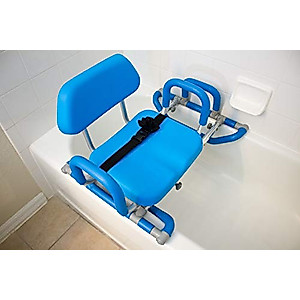 HydroSlide Sliding Shower Chair for Bathtub, Elderly Assistance Products, Transfer Chair Assist for Seniors, Disabled Products for Adults, Bathroom Aid, Padded Swivel Seat, Back, & Handles, Adjustable (Blue)