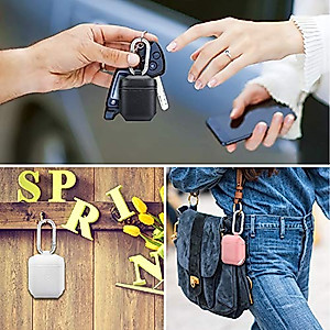 Fintie Genuine Leather Case for AirPods, Slim Fit Protective Cover Skin with Carabiner for AirPods 1 and AirPods 2, Black