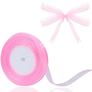 Hiswan 3/8 inch Sheer Organza Ribbon 50 Yards Pink Chiffon Ribbon for Gift Wrapping Christmas Halloween Decoration Crafts Wedding Bouquet Ribbon