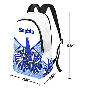 CUXWEOT Personalized Cheerleader Blue Backpack with Name Custom Travel Bag for women Men