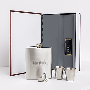 Funderstood Dracula Holy Water Hidden Barware Book Safe, Gothic Secret Liquor Flask with Two Stainless Steel Shot Glasses, Gothic Gift Set, Goth Decor - 2.25” X 6.125” X 9.5”