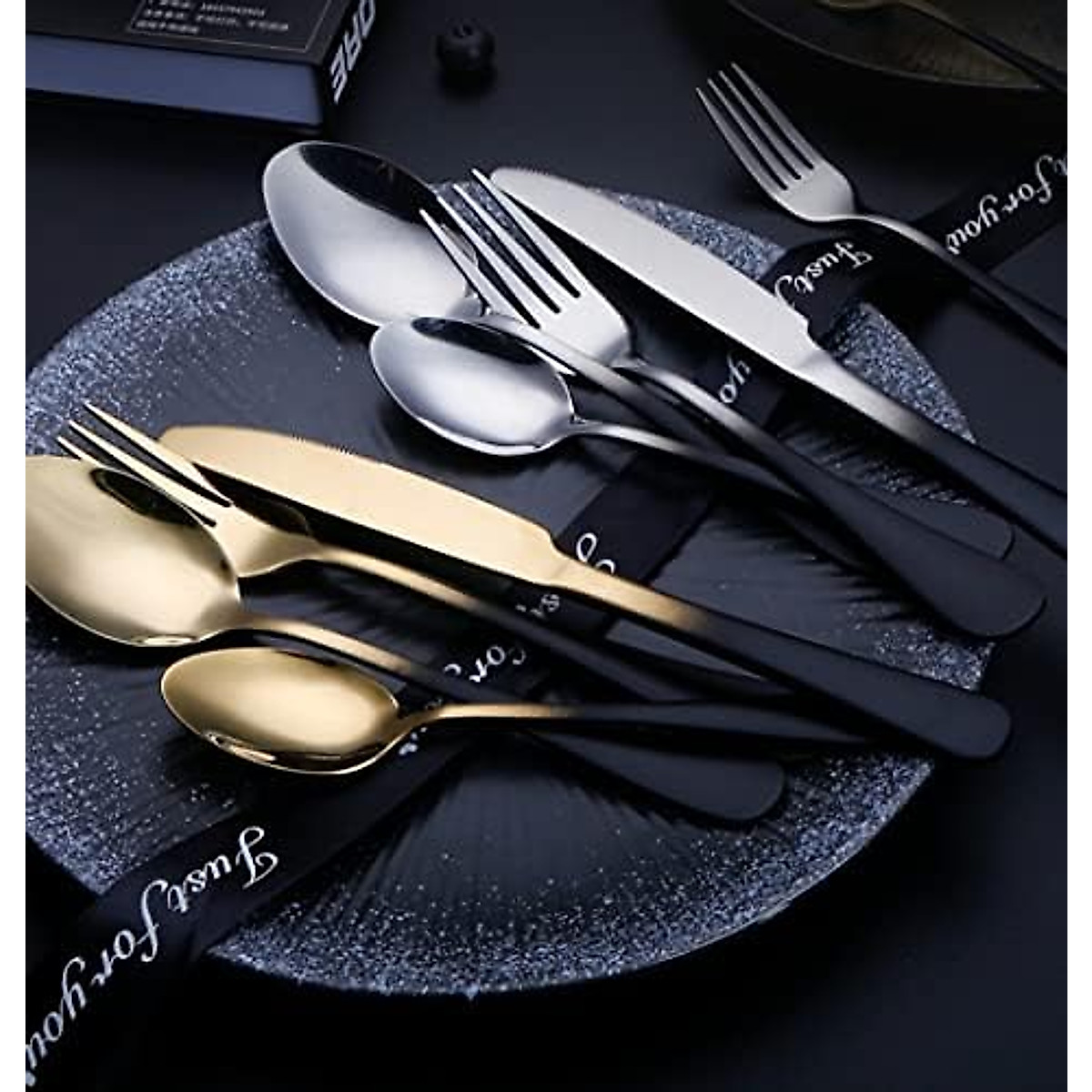 Black Gradual Change Gold Silverware Set Flatware Sets 70 Piece Stainless Steel Service for 14 Durable Home Kitchen Restaurant Wedding Cutlery Utensils Delicate Knifes Forks and Spoons Tableware Set…