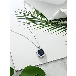 Gem Stone King 13.00 Cttw Blue Simulated Sapphire Pendant Necklace For Women In 925 Sterling Silver | Oval 13X18MM | With 18 Inch Silver Chain