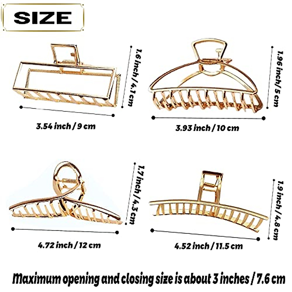 4.7 Inch Large Gold Metal Hair Accessories - 4PCS Big Non-Slip Claw Clips with Strong Jaws for Thick and Thin Hair, Cute Butterfly Fashion Accessory for Women & Girls