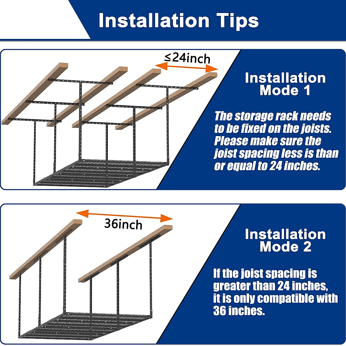 GIOTORENT 3x8FT Overhead Garage Storage Rack, Heavy Duty Metal Garage Ceiling Storage Racks, Adjustable Garage Shelving/Garage Organization/Garage Storage Shelves, 600lbs Weight Capacity, Black