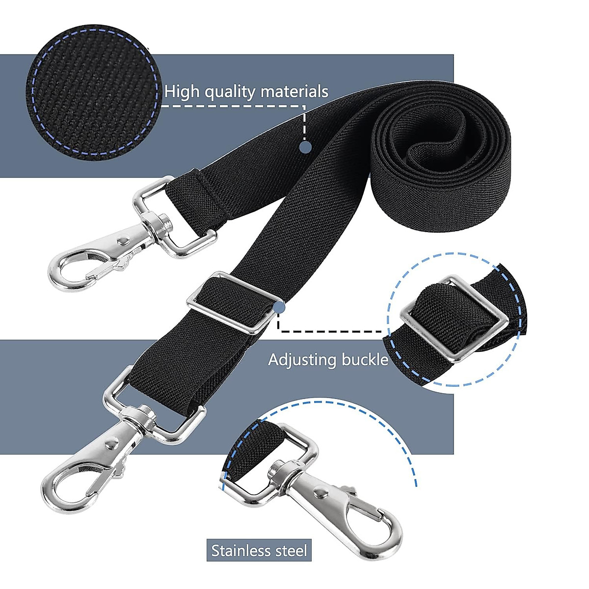 Horse Blanket Sheet Leg Straps, Replacement Stretchy Belly Strap with Double Swivel Snaps, Adjustable Length from 24 to 42 Inch Black(2 Pcs) (Two Side Snaps)