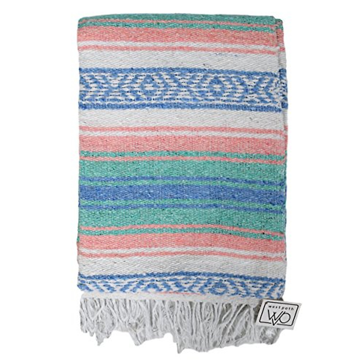 Open Road Goods Light Teal and Coral Mexican Blanket - Authentic Mexican Flasa - Great Yoga Blanket, Beach Blanket, Picnic Blanket, or Mexican Throw! Handwoven