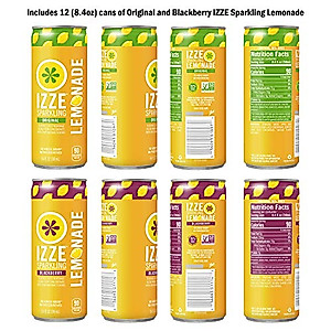 Izze Sparkling Juice Lemonade Drink, Real Fruit Juice, No added sugar or preservatives, Lemonade Variety Pack, 8.4oz Sleek Cans (24 Pack)