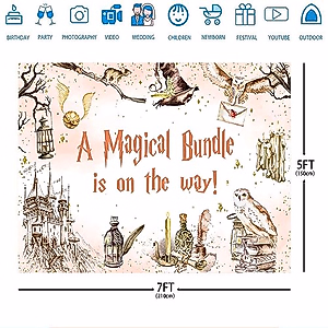 Ticuenicoa 7x5ft Magical Wizard Baby Shower Backdrop A Magical Bundle is On The Way Party Photography Background Castle Witch Wizard School Pink Kids Girls Wizard Cake Table Banner Decorations