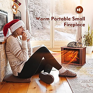 Small Electric Fireplace Heater, LifePlus Mini Wooden Space Tabletop Fireplace with 3D Realistic Flame Effect, Cool and Safe to Touch, Perfect for Study Bedroom Office, Overheating Protection, 1500W