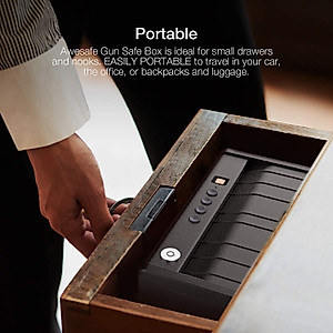 awesafe Gun Safe, Updated Biometric Gun Safe for Pistols, Quick Access Pistol Safe Fingerprint Handgun Safe with Keys and Keypad, Beside Gun Lock Box for Home (Keypad Only)
