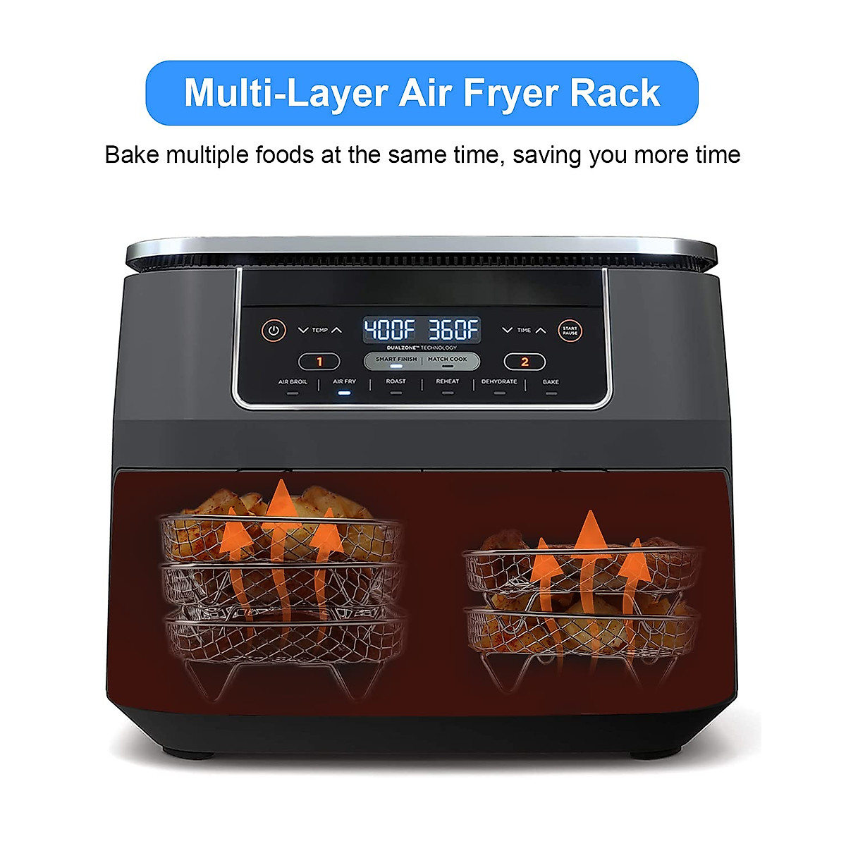 Air Fryer Rack for Ninja Foodi Air Fryer, 304 Stainless Steel Three Stackable Dehydrator Rack Toast Rack Stand Accessories for Ninja DZ201 DZ401 Dual Air Fryer