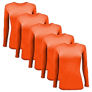 BaHoki Essentials Long Sleeve Undershirts for Scrubs - Great Stretch Shirts - 5 Pack Black