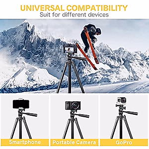Torjim Phone Tripod, 50-inch Extendable and Lightweight Aluminum Tripod Stand with Phone Clip, Portable Travel Tripod for Photography, Video Recording, Vlogging, and More