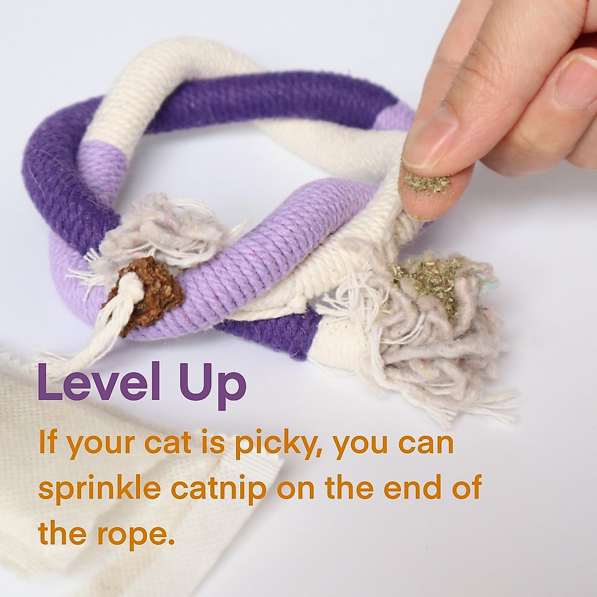 Fokauiwo Cat Chew Toys for Bored Indoor Adult Cats, Interactive Catnip Rope Toy for Teeth Cleaning, Cat Nip Teething Toys for Cats Kittens, Kitty Kicker Toy, 3 Pack (Plus 3 Pouches of Catnip)