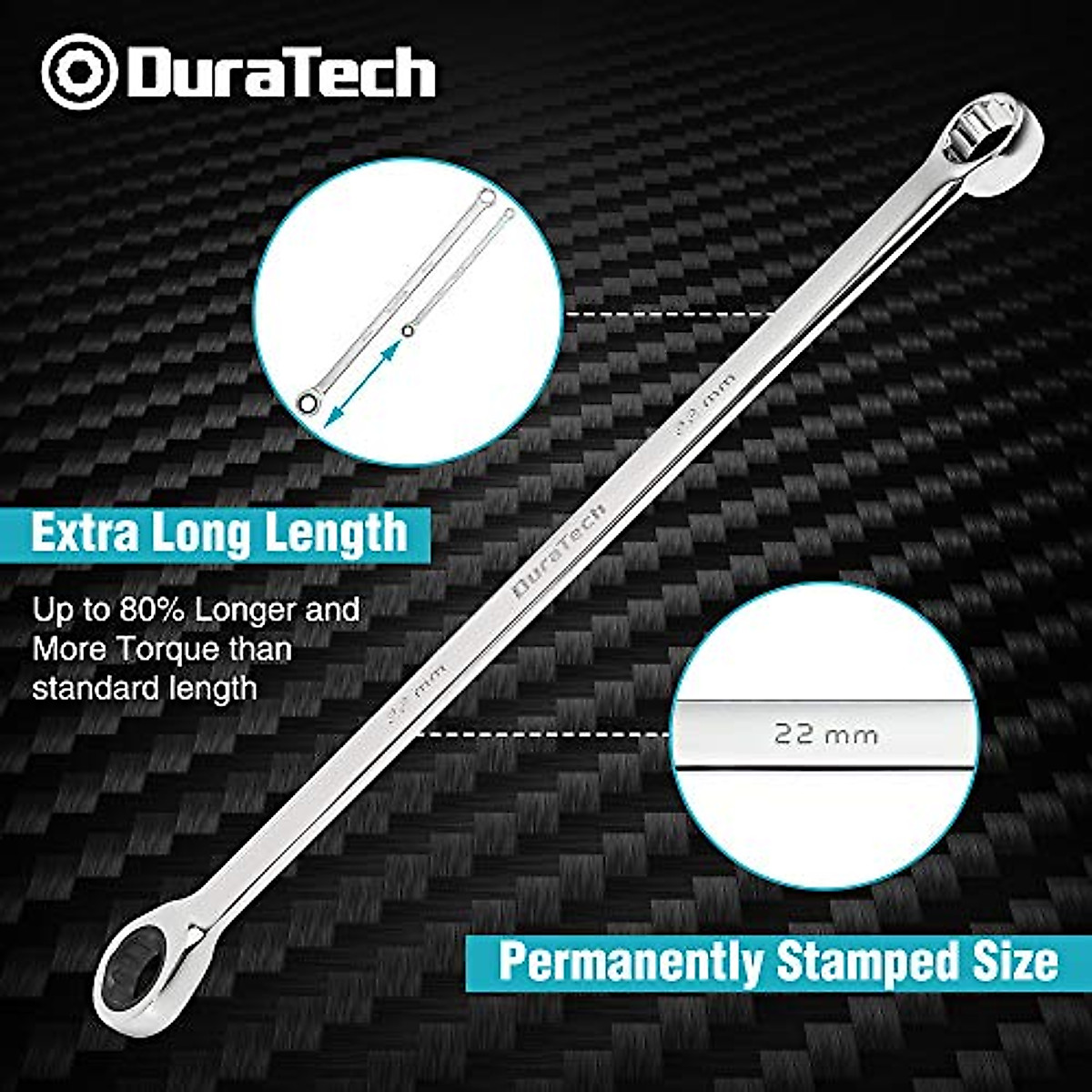DURATECH Extra Long Ratcheting Wrench Set, Combination Wrench Set, Metric, 9-Piece, 8,10,12,13,14,16,17,19,22mm, CR-V Steel, with EVA Foam Tool Organizer