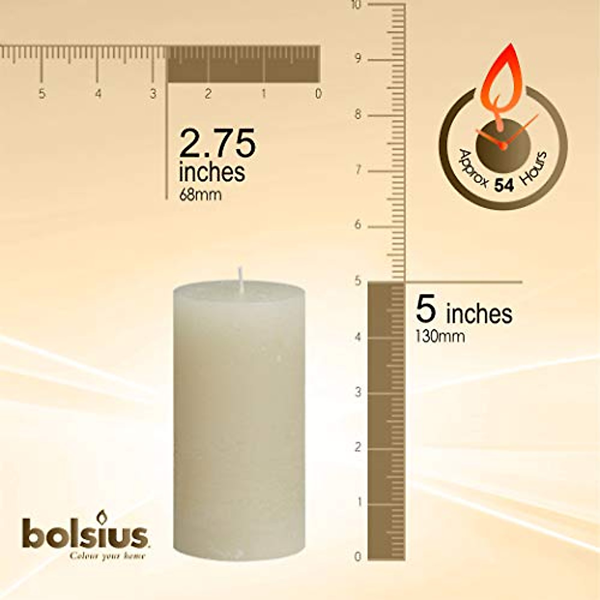 Bolsius Rustic Set of 6 Pillar Candles 2.75X 5 Inch Ivory - Romantic Unscented Dripless Dinner Decoration Table Candles Modern Look Great for Wedding, Home Décor, Bath, Gifts, (130x68mm)