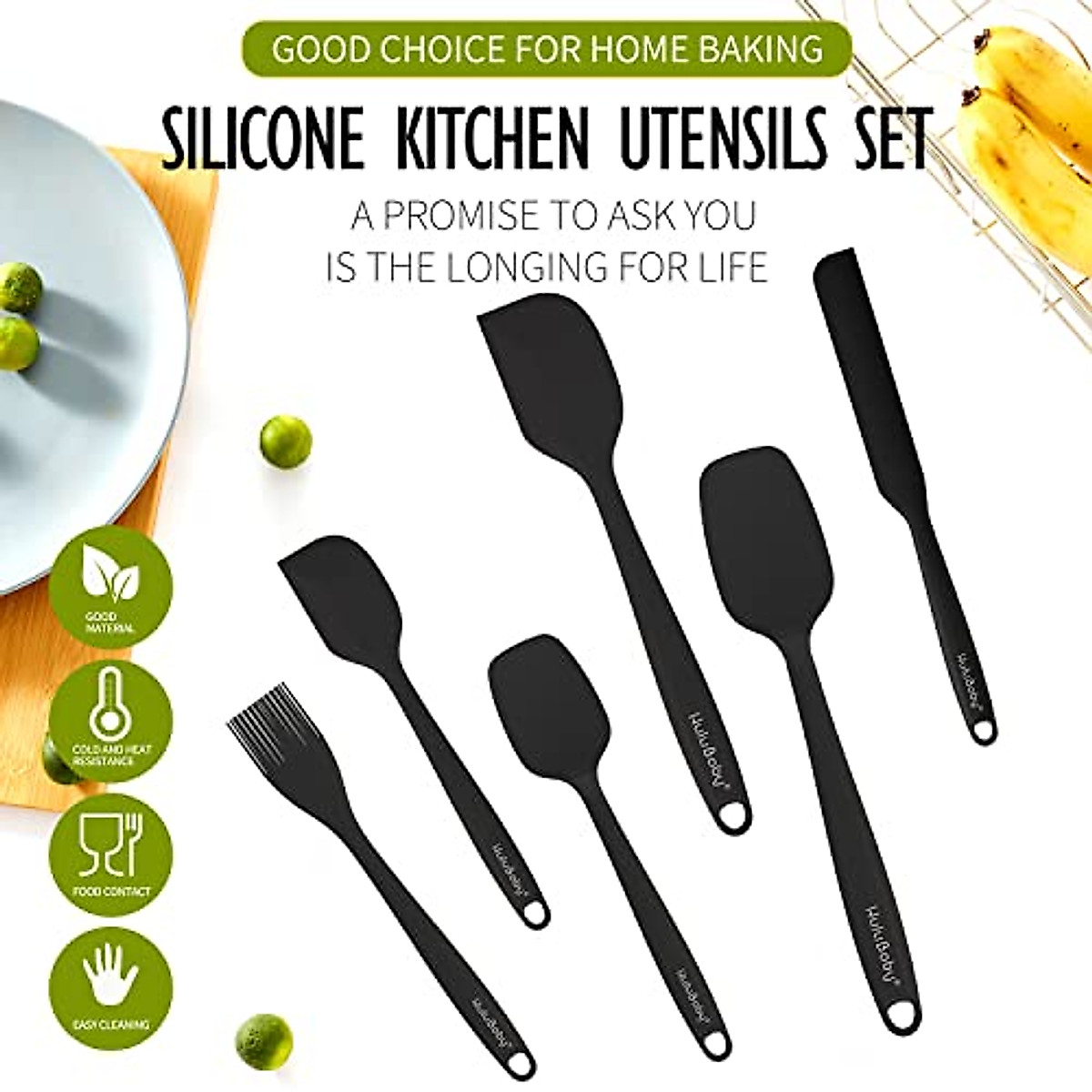 Permanent Replacement Silicone Spatula Set Rubber Spatulas Silicone Heat Resistant up to 600°F Silicon Spatula Kitchen Utensils 6 PCS Black
