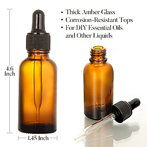 24 Pcs, 2 oz Dark Amber Dropper Bottles with 6 Small Funnels & 1 Long Glass Labels - 60ml Tincture Bottles w/ Eye Dropper for Essential Oils, Perfume, Hair Oil, Liquids - Leak Proof Travel Bottles