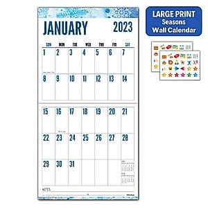CRANBURY Large Print Wall Calendar 2023 - (Seasons, 12x23" Open), Colorful Designs, Big Numbers, Big Grid Calendar 2023, Low Vision Calendar, Non-Glossy Paper, Includes Stickers