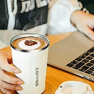 HiKupa Insulated Travel Mug with Lid, 510ml Leakproof Stainless Steel Tumbler, BPA Free, Double Walled Vacuum Coffee Mug, Thermal Cup for Hot and Cold Drinks (17oz, Pink)