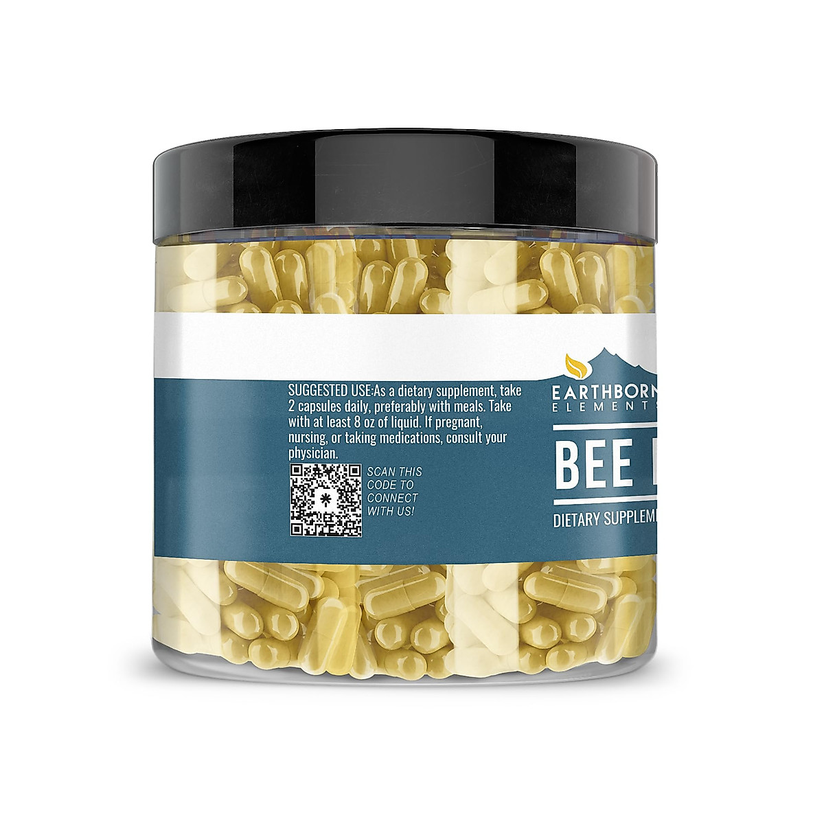 Earthborn Elements Bee Pollen 200 Capsules, Pure & Undiluted, No Additives